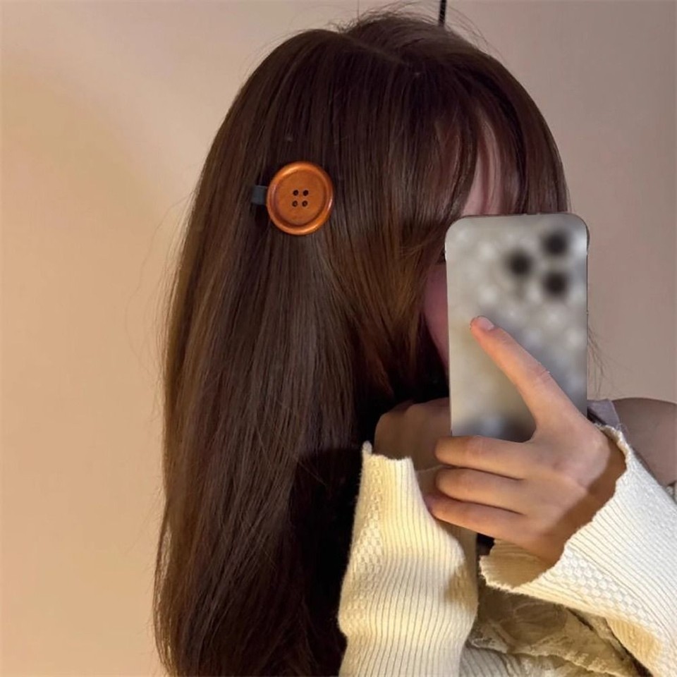 Fashion Styling Button Hair Clip Wood+Alloy Duckbill Clip Women Girls ...