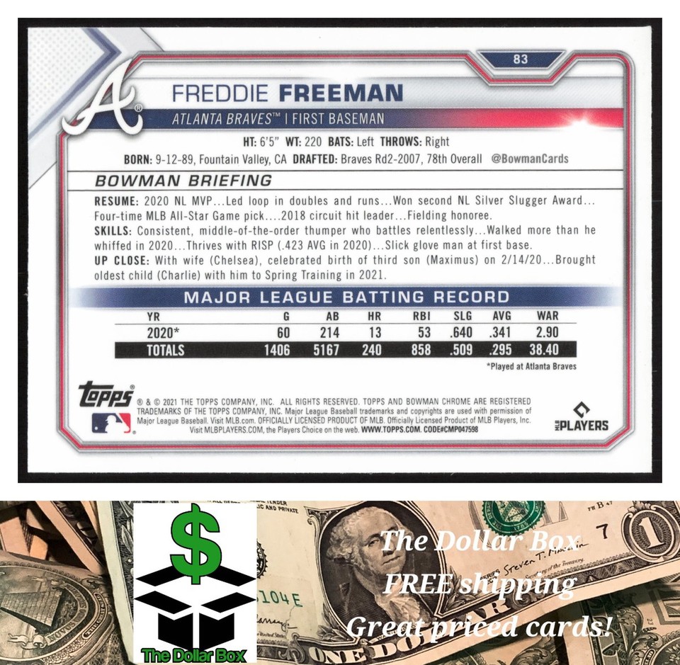 2021 Bowman Chrome #83 Freddie Freeman - Atlanta Braves | eBay