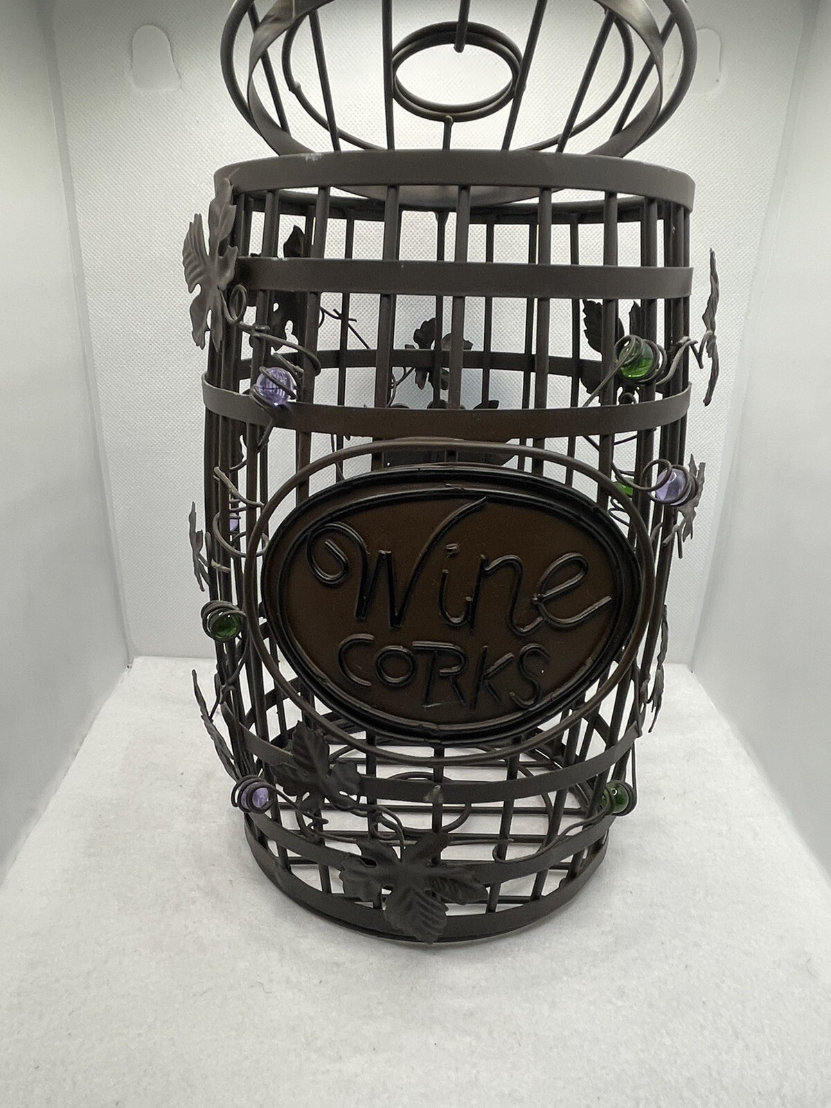 Wine Barrel Corks Cage Grape Leaves & Colorful Beads Barrel Shaped ...