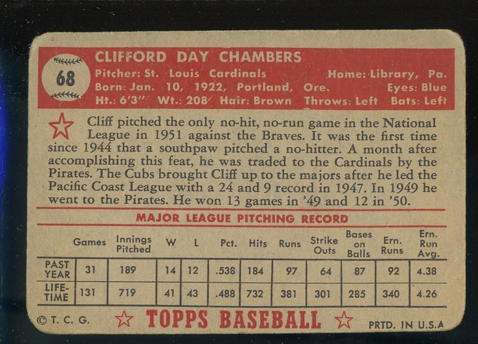 1952 Topps Cliff Chambers St. Louis Cardinals #68 | eBay