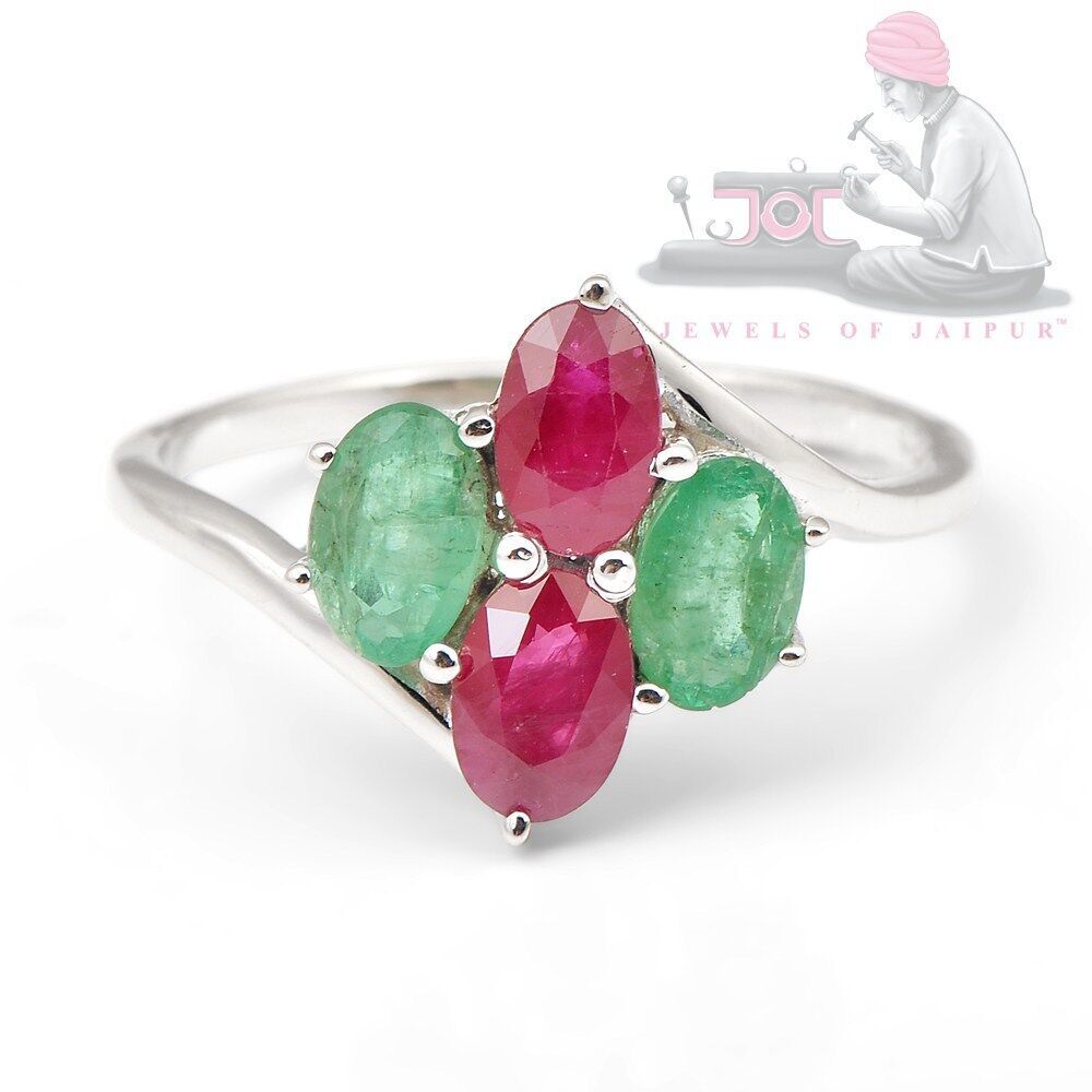 Oval Cut Ruby & Emerald Gemstone Women Ring Sterling Silver Jewelry ...
