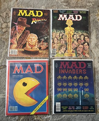 (4) Mad Magazines 1982 Sleeves 228 230 231 233 Academy Awards Pacman ...