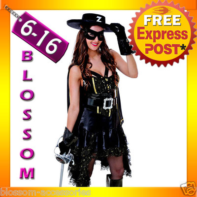 I22 Zorro Woman Costume Masked Movie Hero Fancy Dress Mexican Party ...