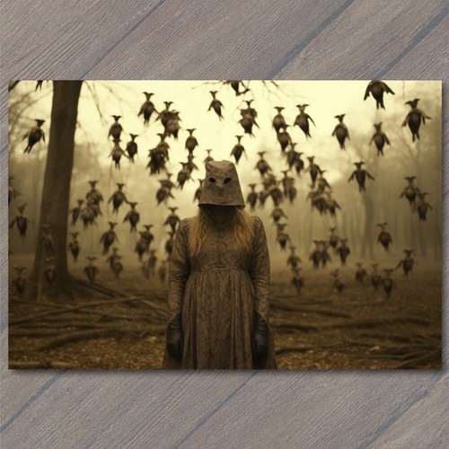 4x6" Weird Creepy Girl Mask Birds Cult Horns Woods Halloween Unusual 😈💀 ...