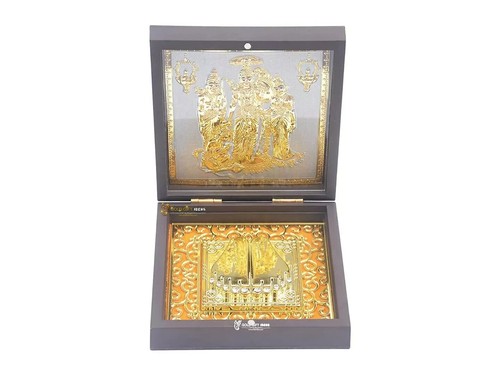Gold Plated Ram Darbar Photo Frame with Charan Paduka Wooden Momento ...