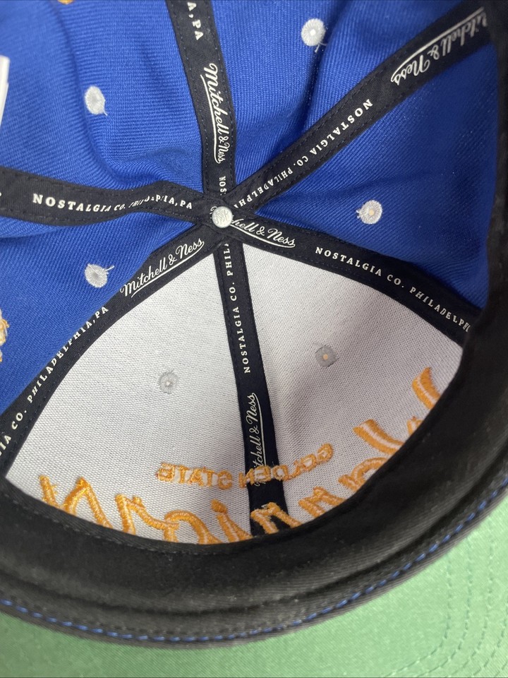 Mitchell Ness Golden State Warriors Blue Hat Yellow Script Vintage Look ...