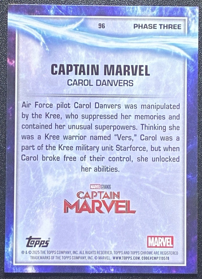2025 Topps Chrome Marvel Studios Captain Marvel #96 Sky Blue Raywave ...