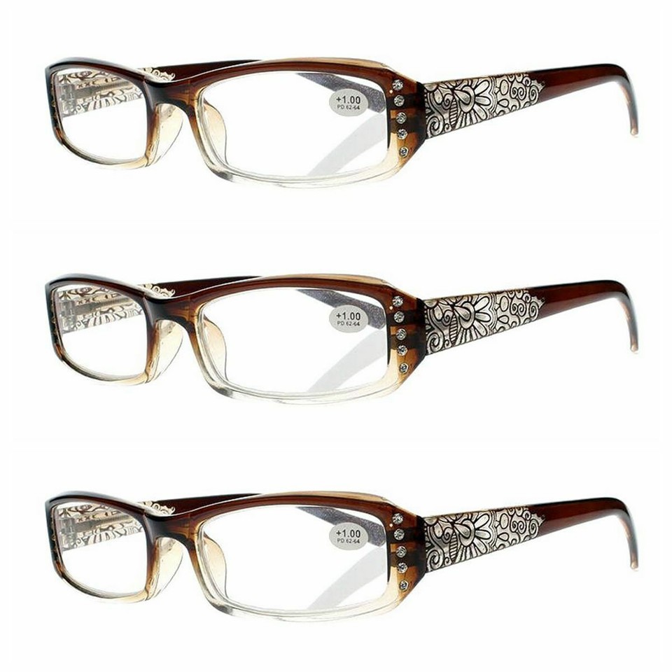 Stylish 4 Colors Rectangle Frame Rhinestones Flowers Reading Glasses +1 ...
