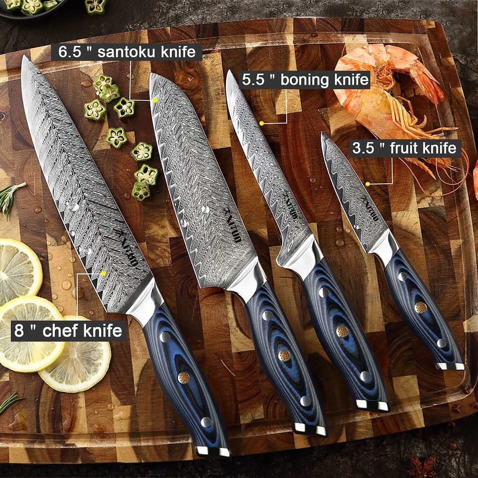 Damascus chef's knife,japanese knives kitchen set | 4 piece kinves set ...