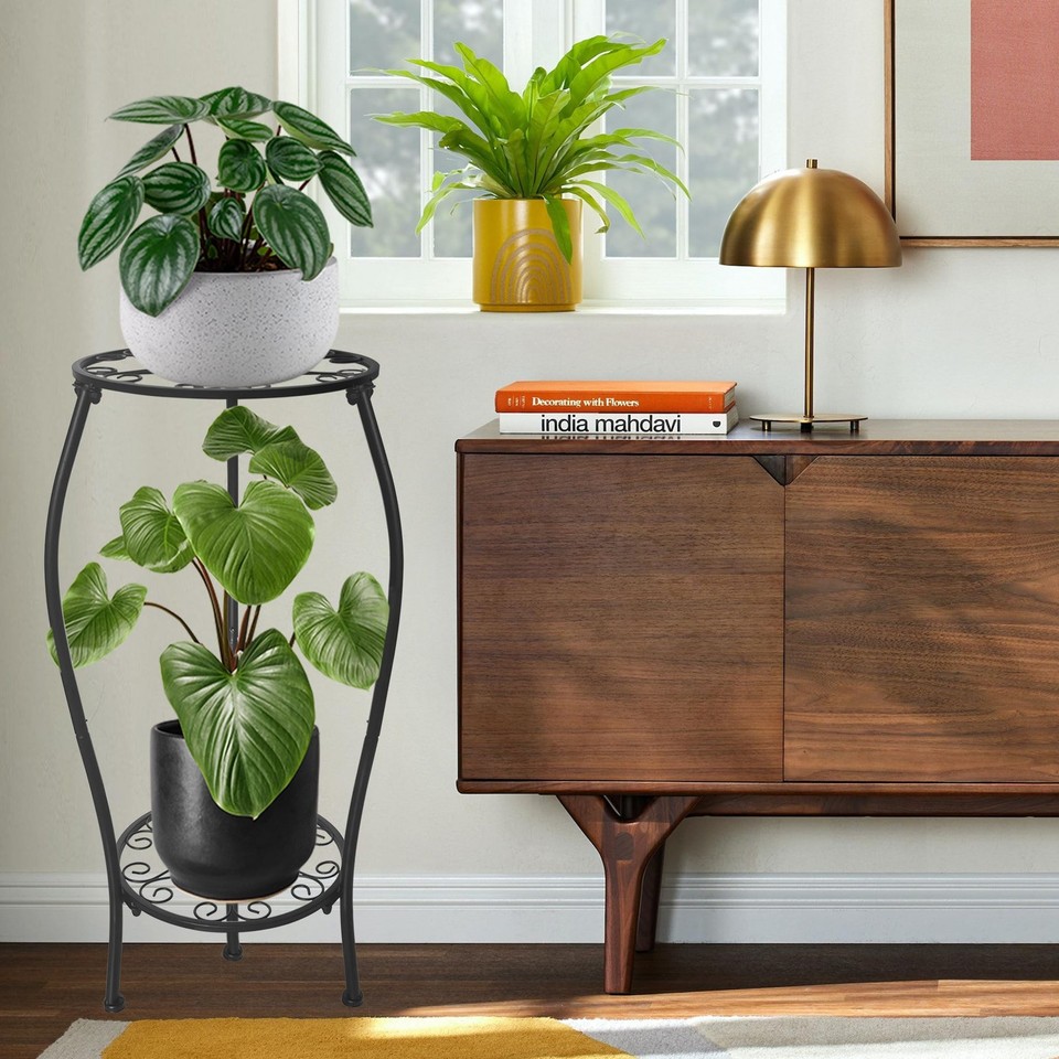 Metal Plant Stand 2 Tier Indoor Outdoor, Tall Flower Pot Shelf ...