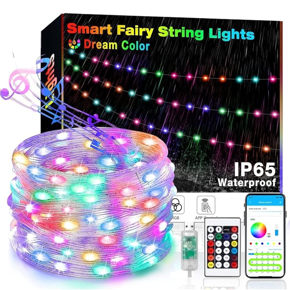 Smart Fairy Lights 33Ft 100 LED Twinkle String Lights with Remote & APP ...