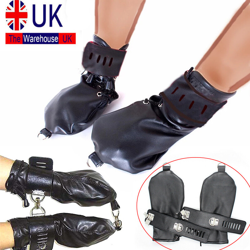 Sexy Leather Gloves Handcuff Mittens Dog Mitts BDSM Bondage Handcuffs ...