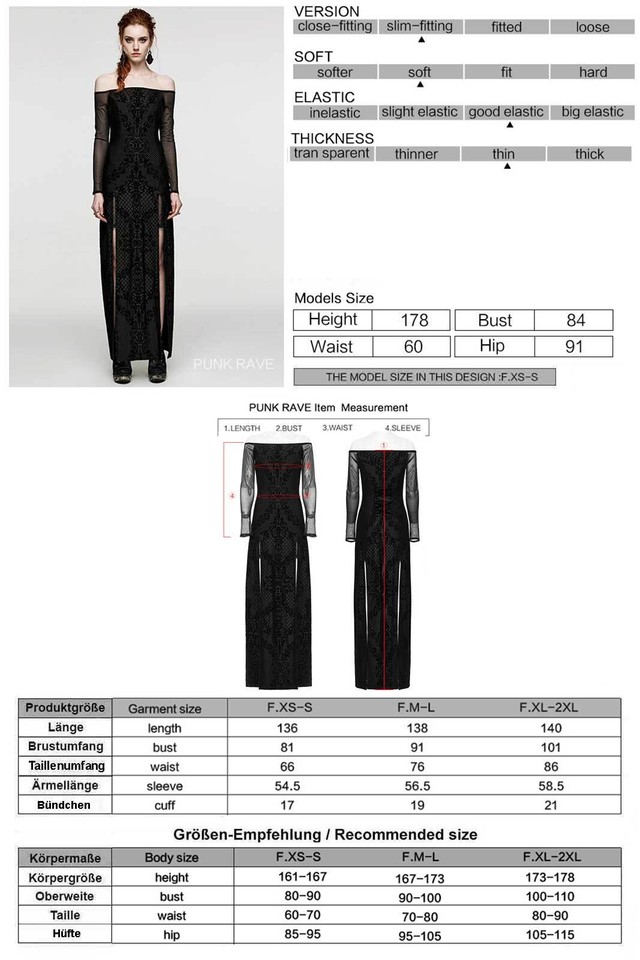 PUNK RAVE Precious Dress Abendkleid Schwarz Hoch Geschlitzt mit Netz ...