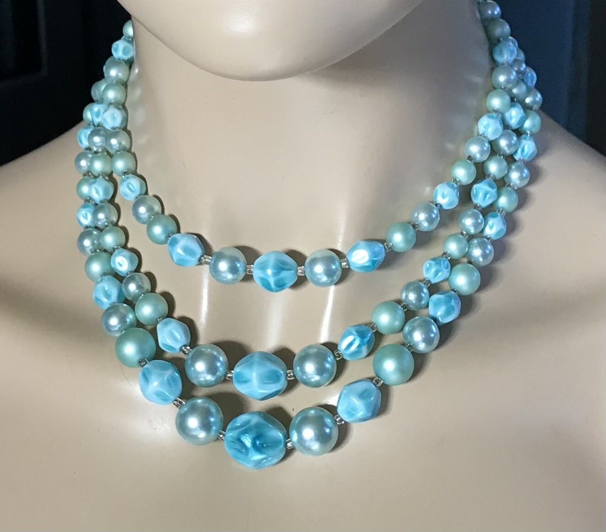 Blue Necklace Long Pearl Strand Beautiful Long Coloured Freshwater