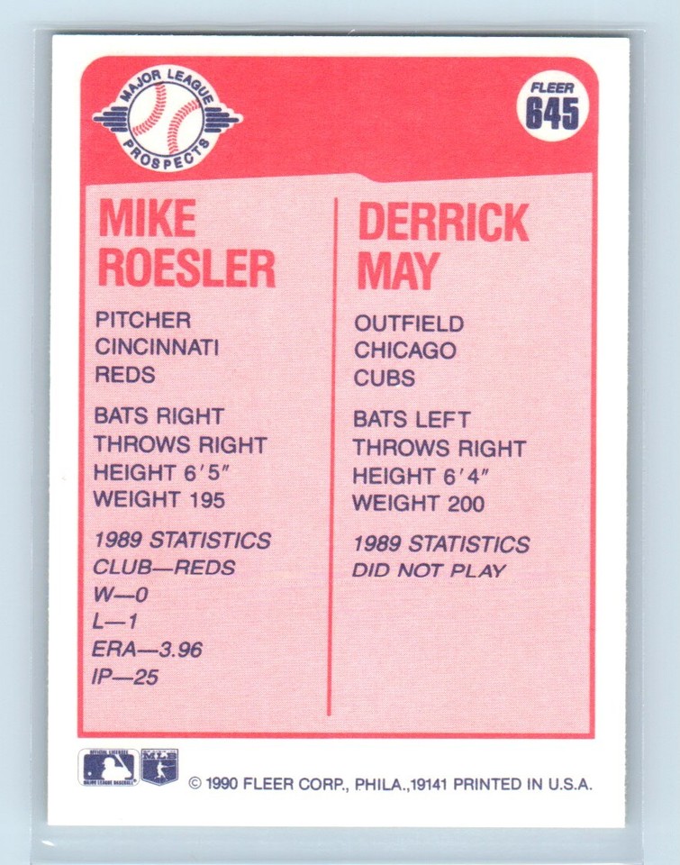 1990 Straight from the Pack Mike Roesler/Derrick May Rookie Cincinnati ...