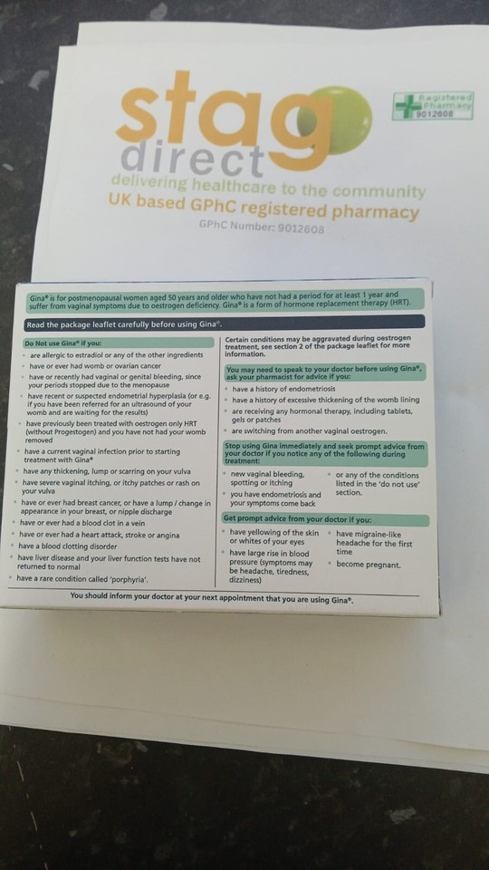 Gina Estradiol 10mcg Vaginal Tablets for Menopause Relief & Vaginal ...