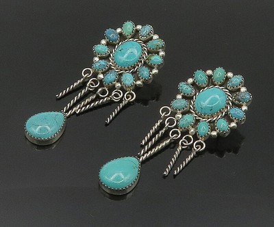 MARIE KEE NAVAJO 925 Silver - Vintage Turquoise Twist Dangle Earrings ...