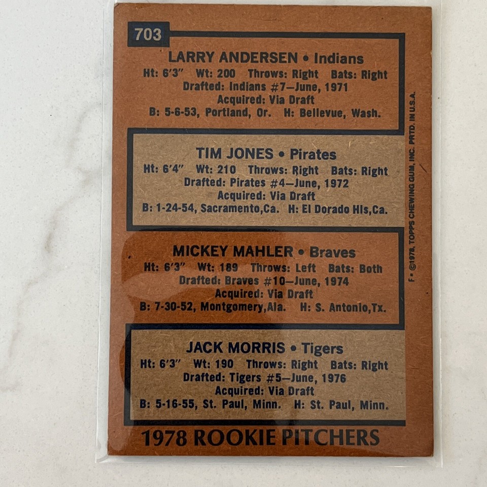 1978 Topps #703 Rookies Jack Morris-Mickey Mahler-Larry Anderson-Tim ...