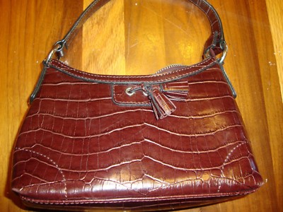 Tommy Hilfiger Handbag Small Dark Brown Purse Faux Leather Zip Closure ...
