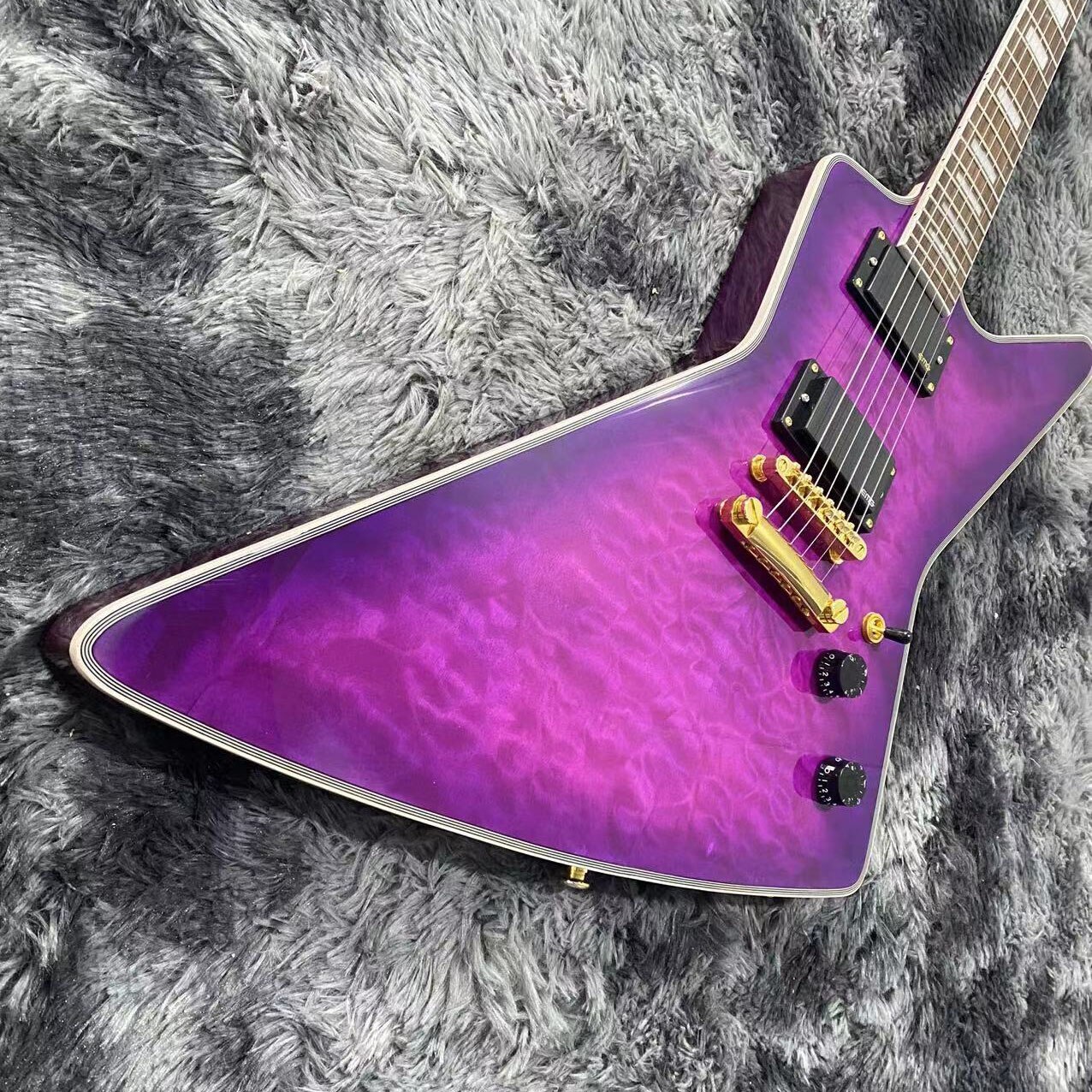 Electric Guitar Purple Explorer Flame Maple Top Gold Hardware High ...