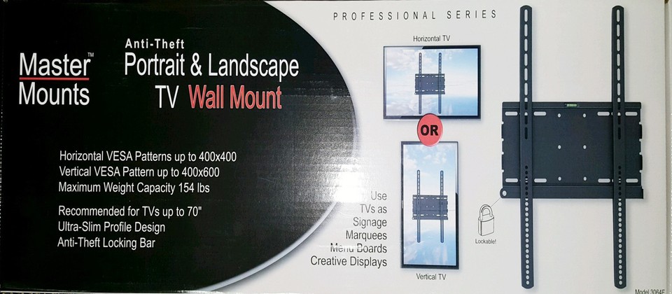 Master Mounts 3046F Vertical/Portrait Anti-Theft Flat Mount 70" 400x600 ...