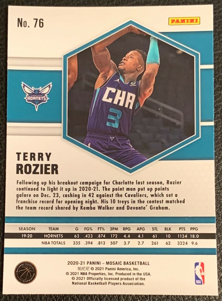 2020-21 MOSAIC BASKETBALL TERRY ROZIER CHARLOTTE HORNETS #76 BASE CARD ...