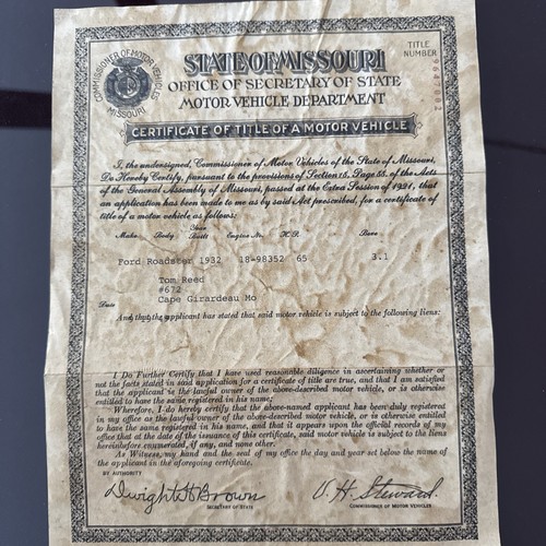 1932 Ford Roadster Model 18- Serial Paper Document | eBay