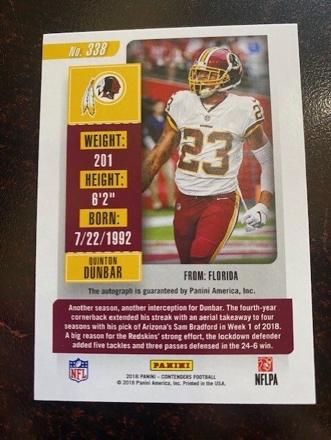 2018 Panini Contenders Rookie Ticket/Rookie Ticket Variation Quinton ...