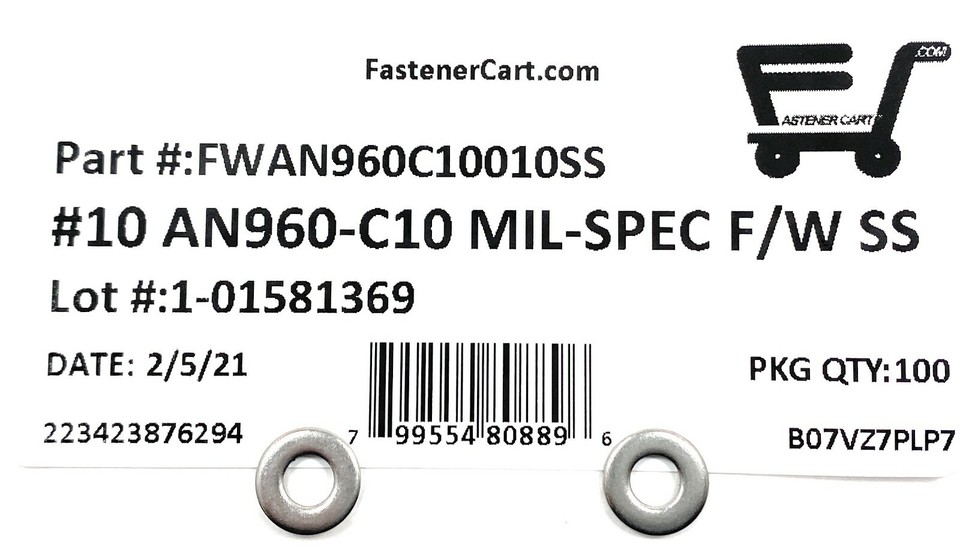 (100) #10 AN960-C10 Mil-Spec Washers Stainless Steel AN960C10 (100 ...