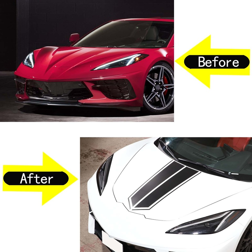 Black Racing Stripe Overlay Graphic Decal Flat Vinyl For Corvette C8 ...