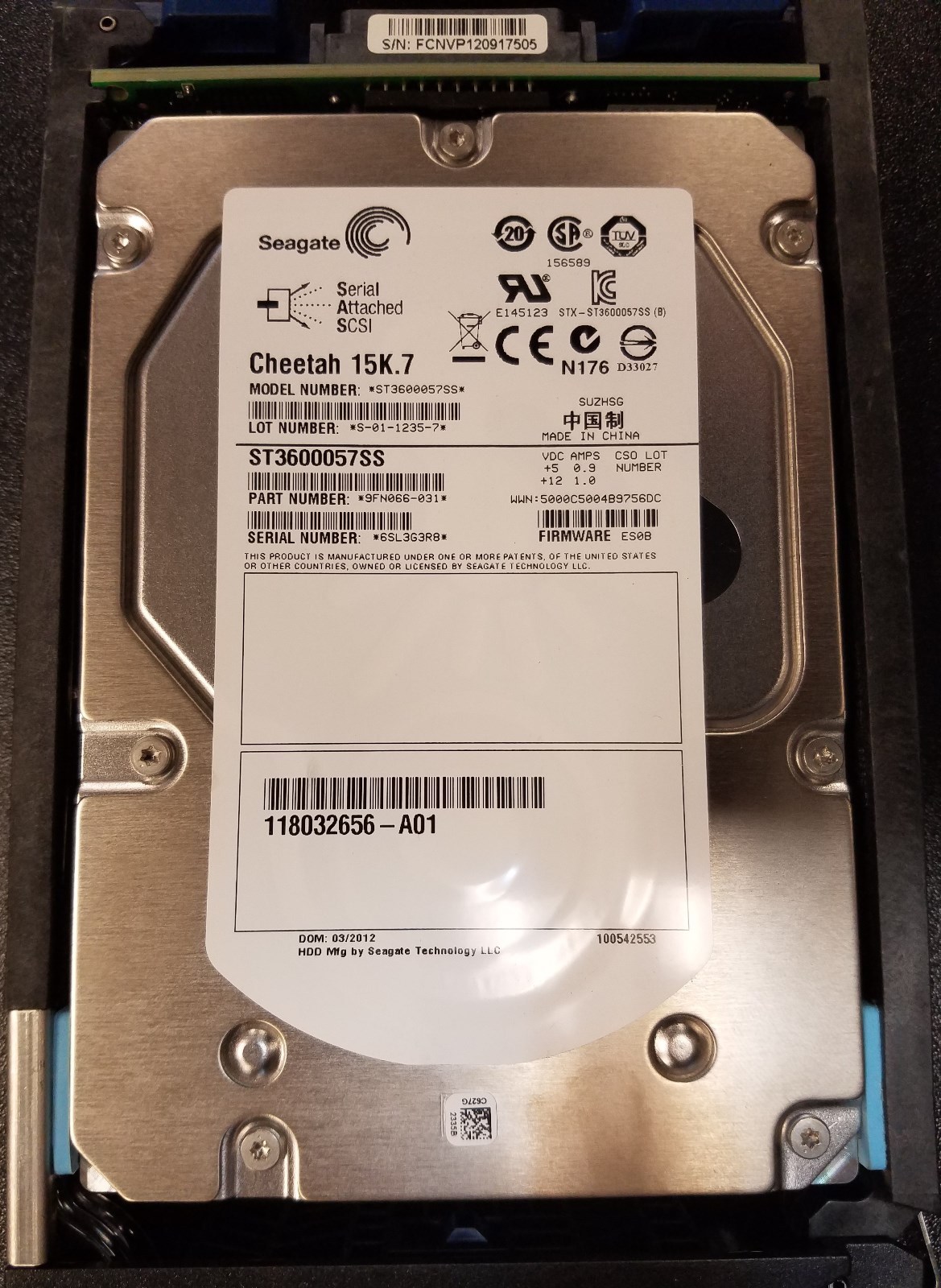 Lot Of, 6 Seagate Cheetah 600GB 3.5" SAS 15K.7 ST3600057SS Hard Drives ...