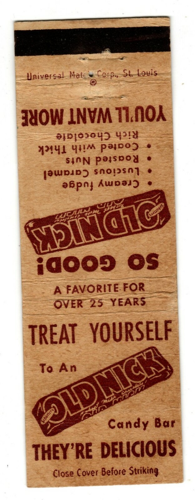 OLD NICK CANDY BAR matchcover matchbook - FOOD ADVERTISING - OLD! | eBay