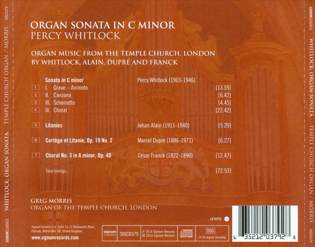 PERCY WHITLOCK: ORGAN SONATA IN C MINOR NEW CD 635212037928 | eBay