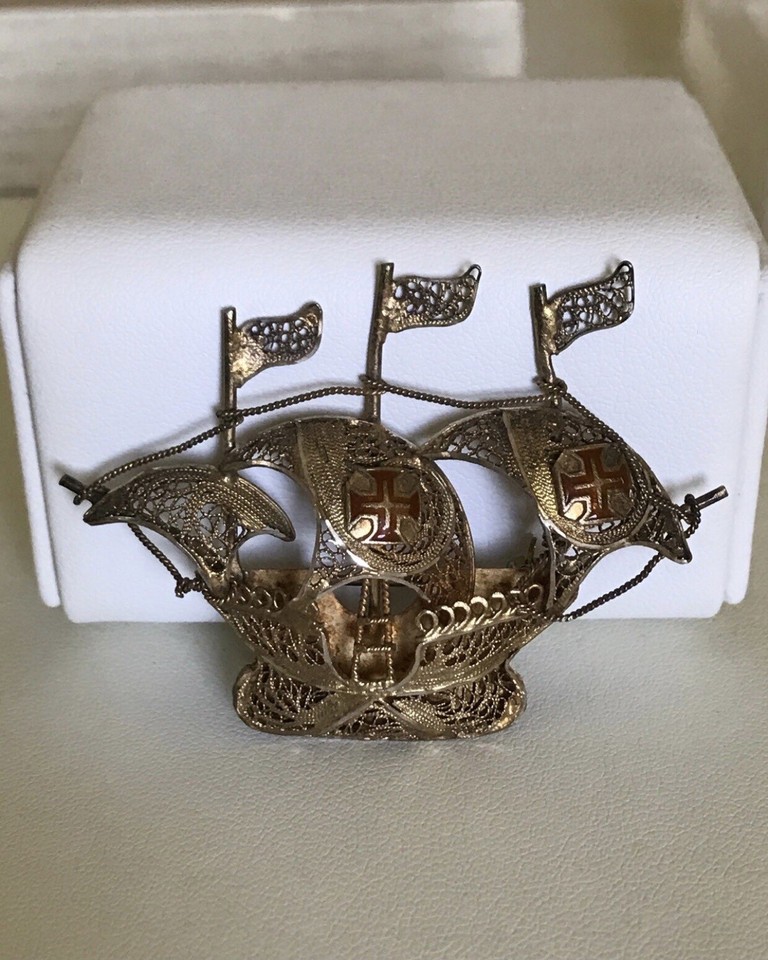 Vintage Pirates Ship Maltese Cross Masonic Gold Tone Filigree Brooch | eBay