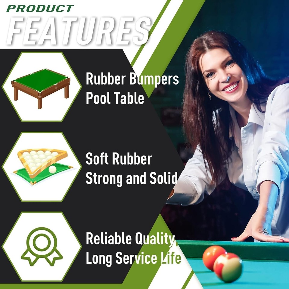 6 Pack K66 Rubber Bumpers 8 Foot Pool Table Bumpers Replacement Pool ...