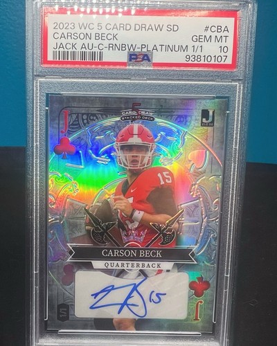 2023 Carson Beck 1/1 PSA 10 WC 5 Card Draw Stacked Deck RNBW Platinum ...