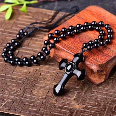 Obsidian Cross Pendant Real Black Gift Jewelry Gifts for Women Necklace ...
