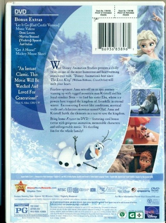 DVD - DISNEY - FROZEN - BONUS EXTRAS - PG | eBay