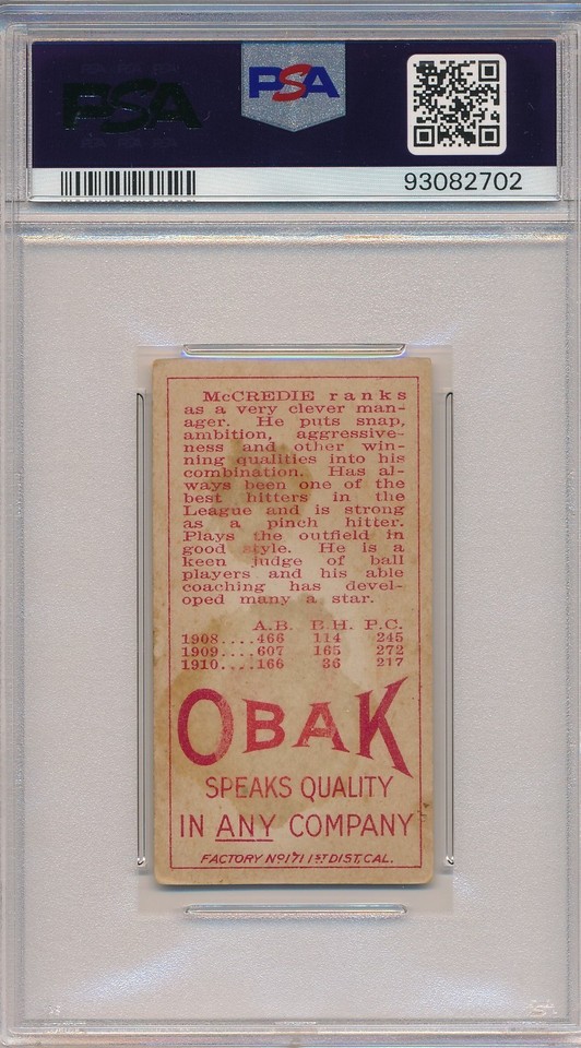 1911 T212 OBAK - MCCREDIE - PSA 2 GD (SVSC) FRESHLY GRADED! | eBay