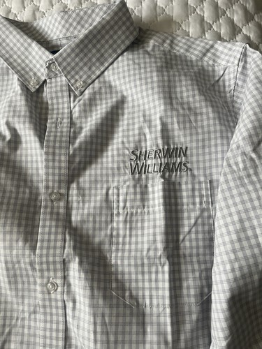 New Large Sherwin Williams Paint Dress Shirt White W- Gray Checks Long ...