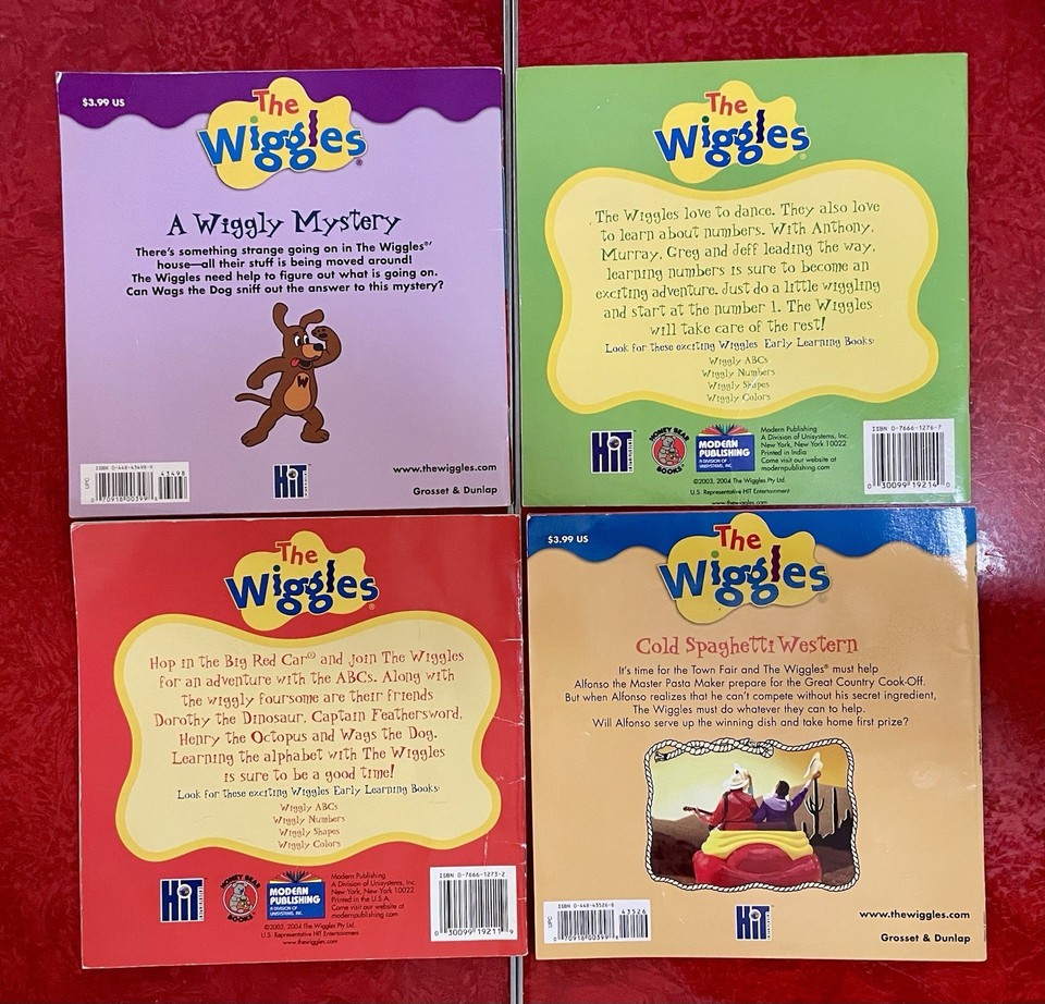 The Wiggles 4 Book Lot - ABCs, Numbers, Wiggly Mystery, Cold Spaghetti ...