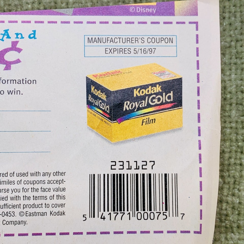 Kodak Royal Gold Film Coupon Save 75 Cents Exp 5/16/1997 Advertising ...