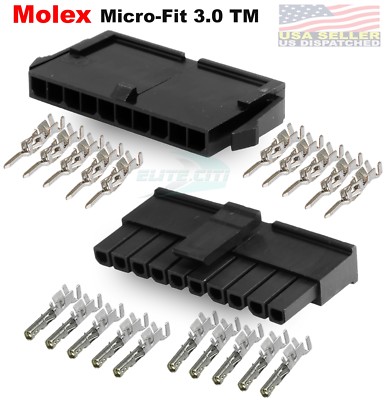 Molex Single Row 10 Pin Male & Female Housing w/ Pins 20-24 AWG Micro ...
