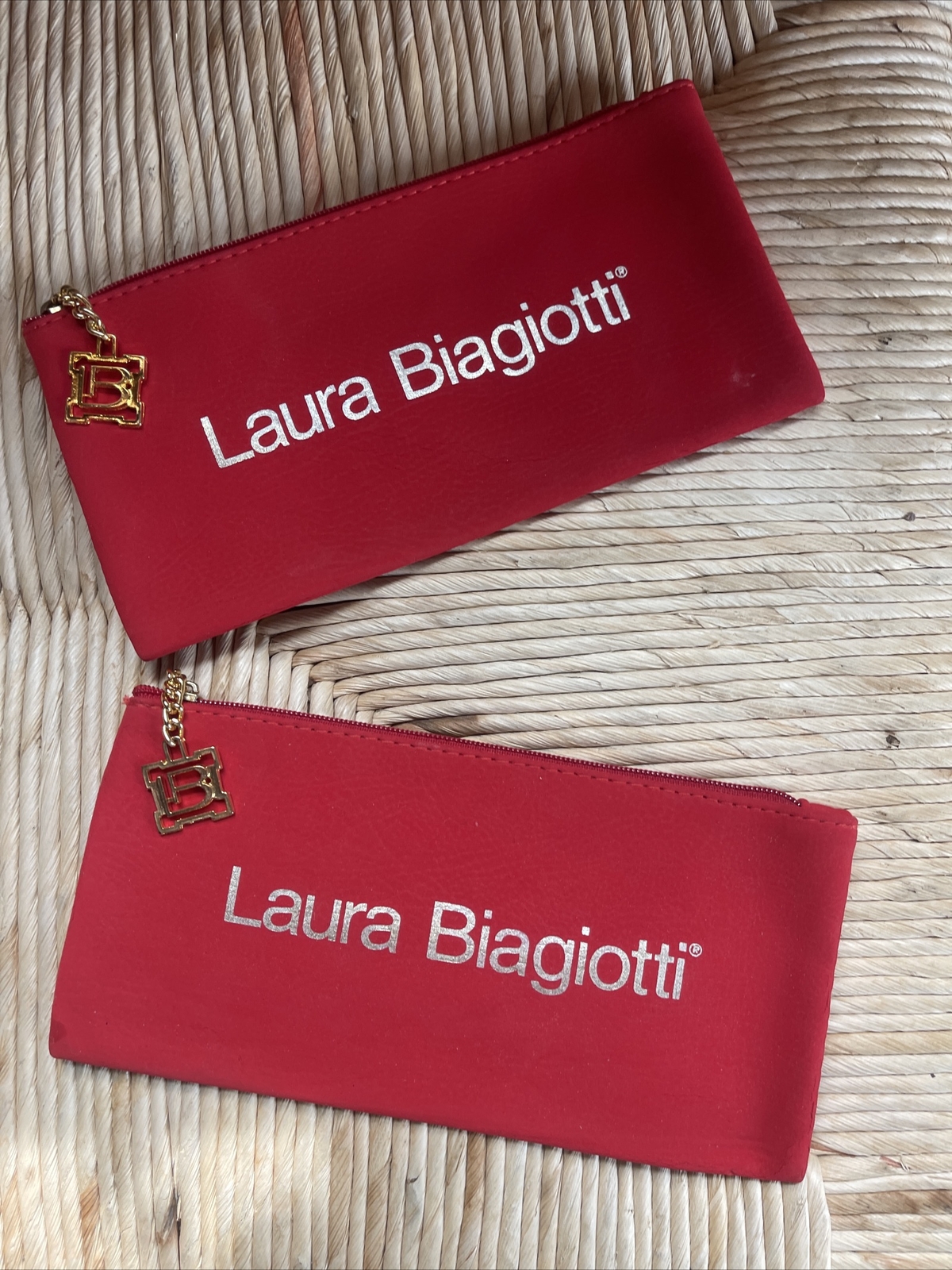 2pc NEW~Laura Biagiotti Red CASE JEWELERY SUNGLASS Storage Bag makeup ...