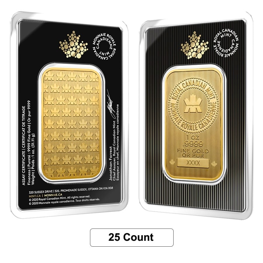 Lot of 25 - 1 oz Gold Wafer Bar Royal Canadian Mint RCM (In Assay ...