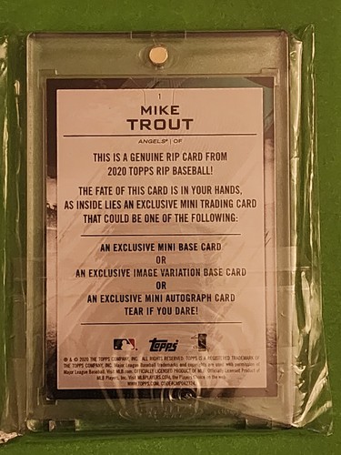 2020 Topps RIP Mike Trout Unripped Rip Card #1 Purple 17/25 Poss Auto ...