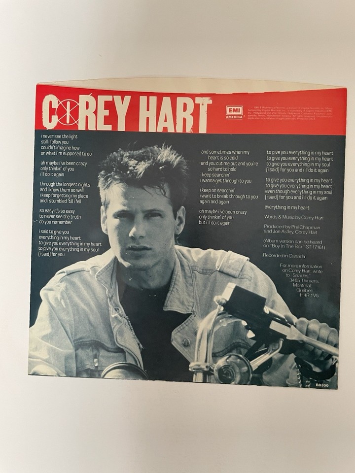 Cory Hart Signed Everything In My Heart 7 45 EMI Records 1985 | eBay