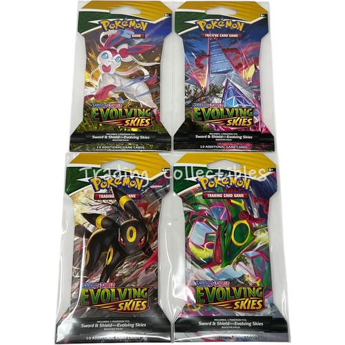 4X Evolving Skies Sleeved Pokemon Booster Pack Complete Full Art Set W ...