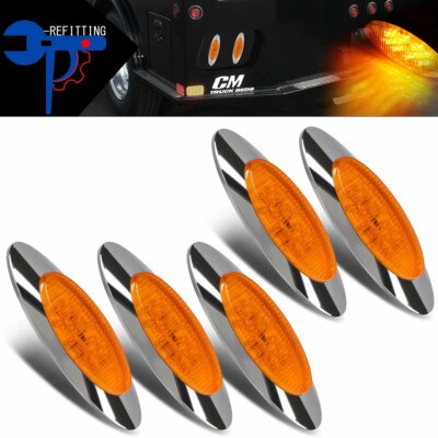 Amber Oval Cab / Side Marker Clearance Light 16 LED Chrome Bezel for ...