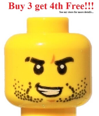 ☀️NEW Lego Male Boy Minifig Minifigure Face Head Beard Stubble Smile #5 ...